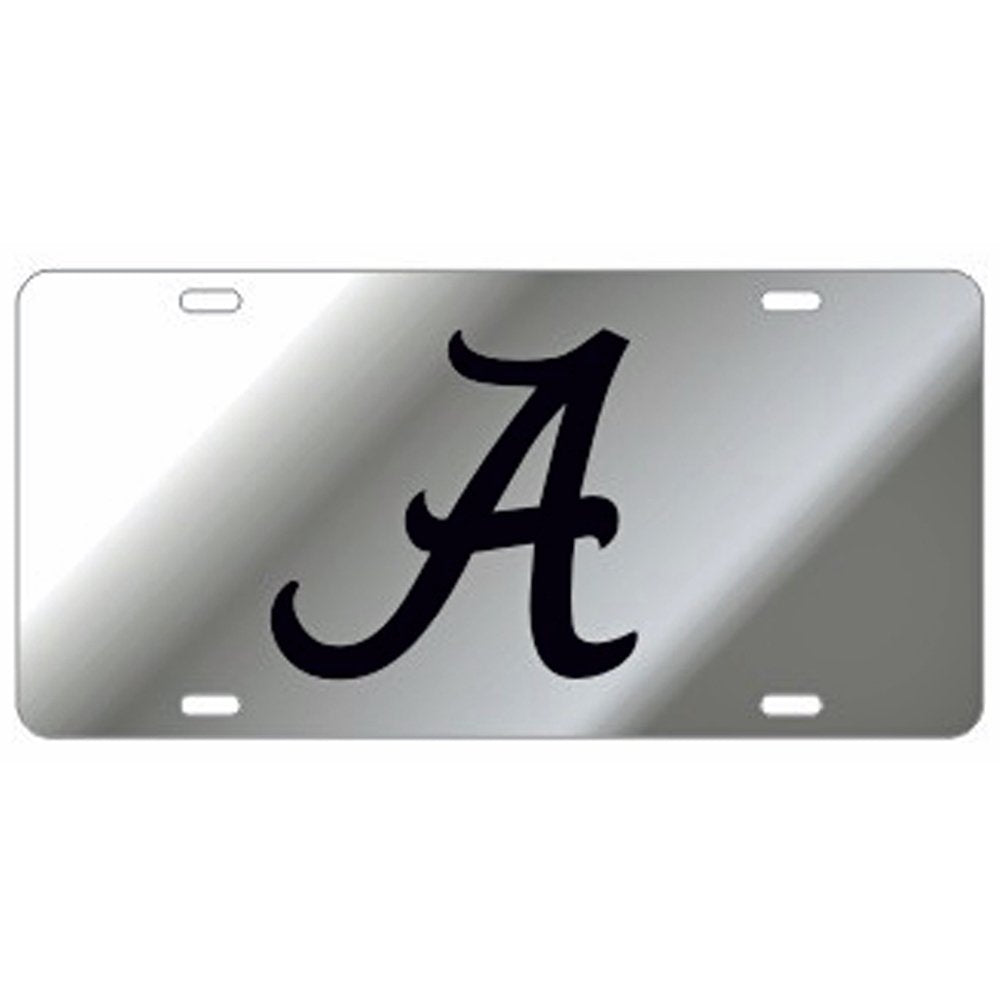 Alabama Crimson Tide Mirror Car Tag License Plate Silver Black Script ...