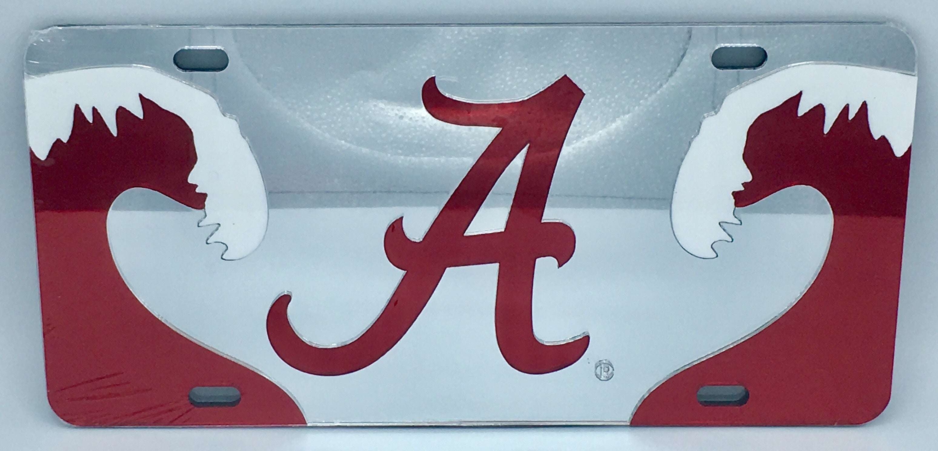 Alabama Crimson Tide Mirror Car Tag License Plate Silver Red A Wave Un ...