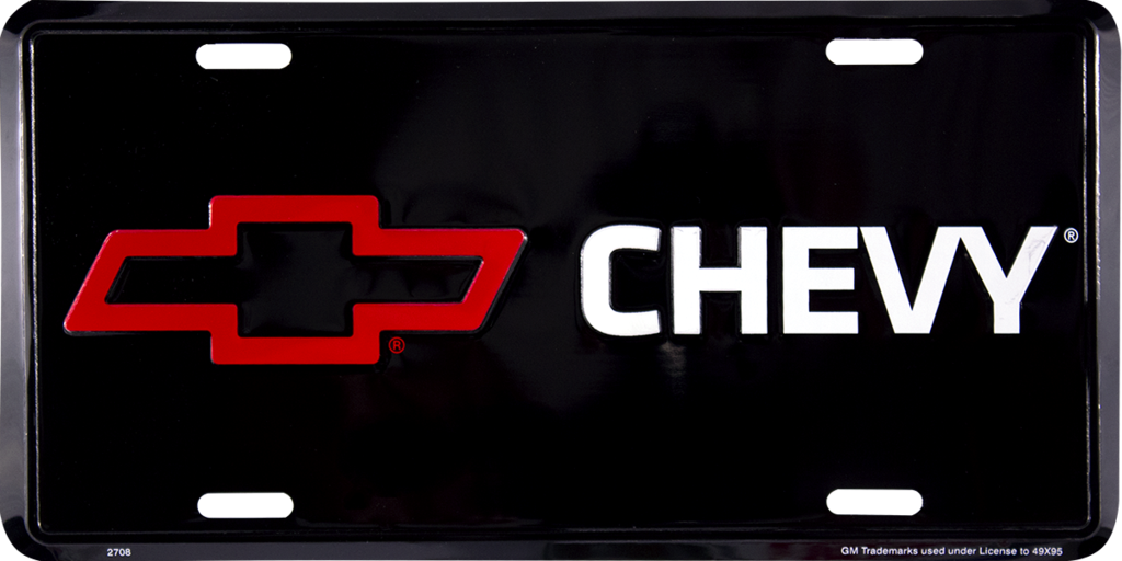 Chevrolet License Plate Red Bowtie Black Chevy Sign Embossed Metal Car ...