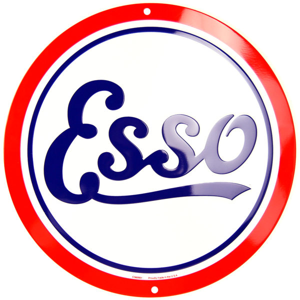 Esso Gas Oil Tin Metal Round Sign 12" Retro Decor Shop Auto Embossed M ...